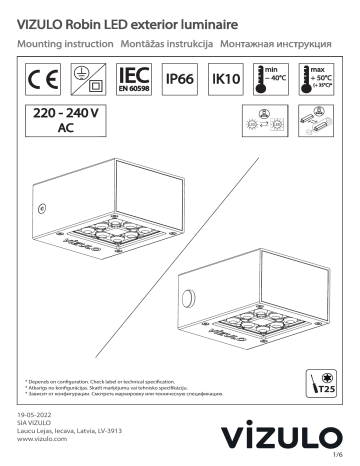 VIZULO Robin LED Exterior Luminaire Installation Guide | Manualzz