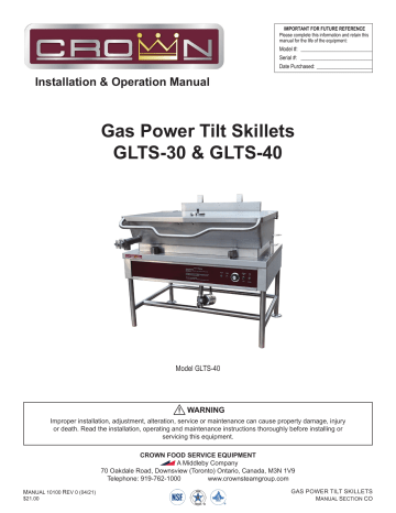 CROWN GLTS-30 Gas Power Tilt Skillets Installation Guide | Manualzz