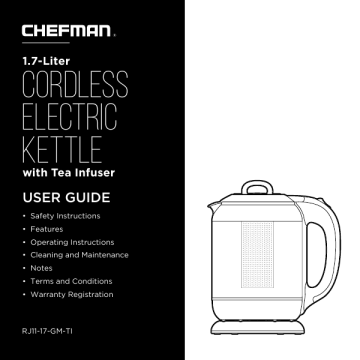 Chefman RJ11-17-GM-TI 1.7 Liter Cordless Electric Kettle User Guide | Manualzz