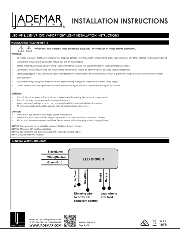 JADEMAR JSD-VP Vapor Tight Light Instruction manual | Manualzz
