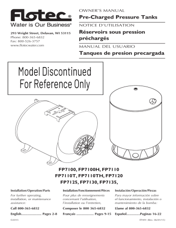 Flotec FP7100 Pre-Charged Pressure Tanks Owner’s Manual | Manualzz