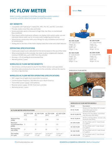 Hunter Industries HC Flow Meter User Guide | Manualzz