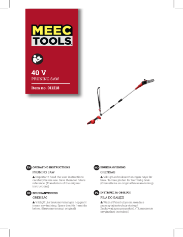 MEEC TOOLS RY40506BTL 40 V PRUNING SAW Instruction manual | Manualzz
