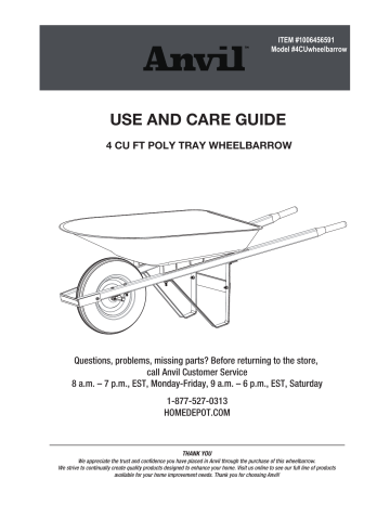 Anvil 4CU 4 Cu Ft Poly Tray Wheelbarrow Use and care guide | Manualzz