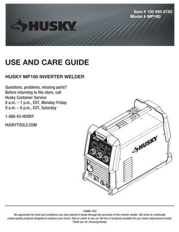 Husky MP180 INVERTER WELDER Use and care guide | Manualzz