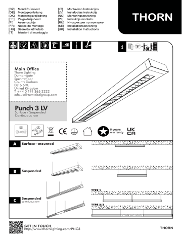 THORN Punch 3 LV Slim Suspended Luminaire Instruction manual | Manualzz