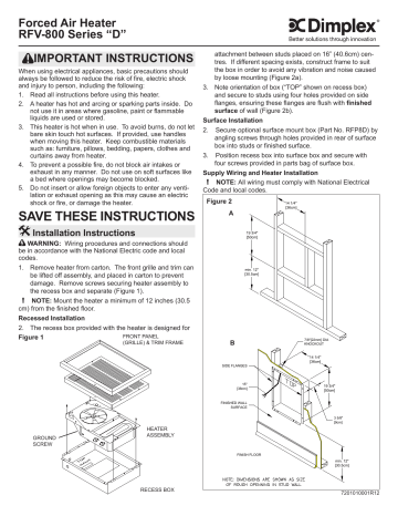 Dimplex RFV-800 Series Forced Air Heater Instruction manual | Manualzz
