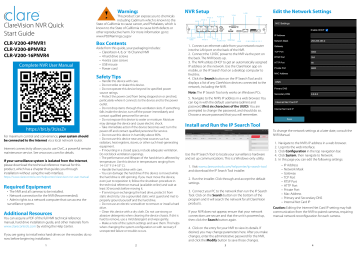 CLARE CLR-V200-8PNVR2 ClareVision 4-8-16 Channel NVR User Guide | Manualzz
