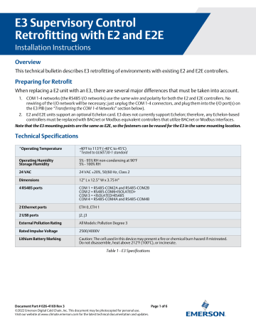 Emerson E3 Supervisory Control Instruction manual | Manualzz