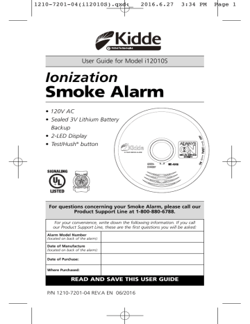Kidde i12010S Ionization Smoke Alarm User Guide | Manualzz