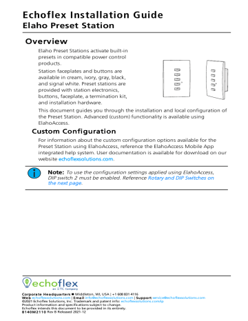 echoflex Elaho Preset Station Installation Guide | Manualzz