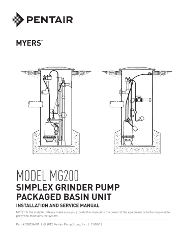 Pentair MG200 Simplex Grinder Pump Instruction manual | Manualzz
