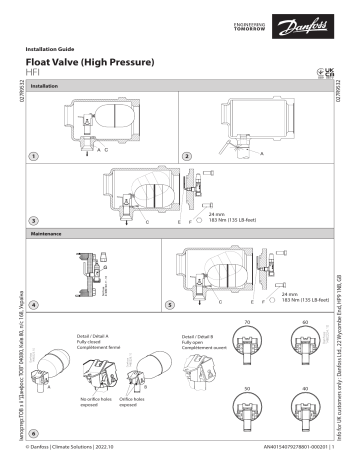 Danfoss HFI High Pressure Float Valve Installation Guide | Manualzz