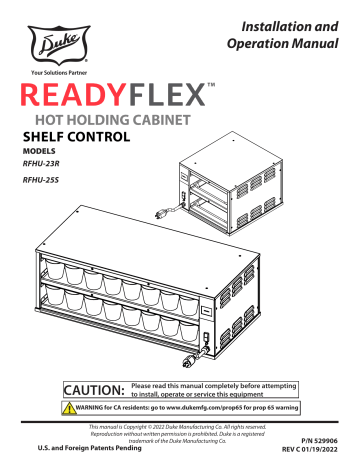 Duke RFHU-23R 2.5 Inch Deep Hot Holding Cabinet User Manual | Manualzz