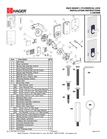 hager I-LS02688 Grade 1 Cylindrical Lock Instruction manual | Manualzz