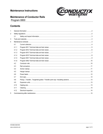 Conductix Wampfler 0800 Conductor Rails Instruction manual | Manualzz