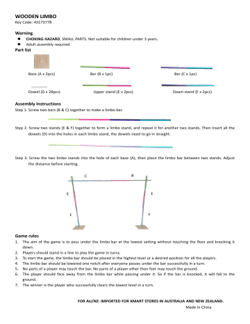 Kmart 43173778 Wooden Limbo Instruction manual | Manualzz