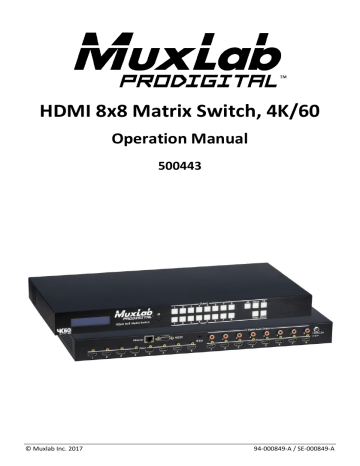 MuxLab 500443 HDMI 8×8 Matrix Switch Operation Manual | Manualzz