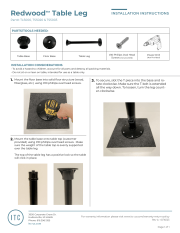 ITC TL5000 Redwood Table Leg Instructions | Manualzz