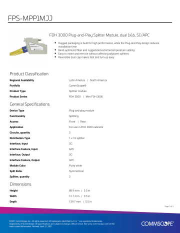 CommScope FPS-MPP1MJJ FDH 3000 Plug and Play Splitter Modu Instruction ...