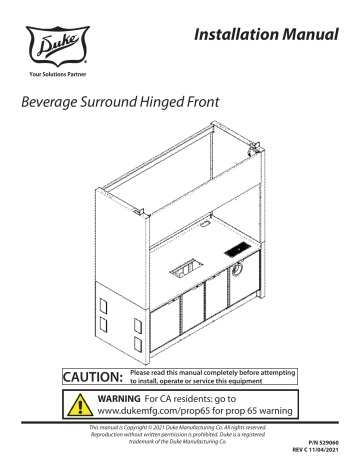 Duke Beverage Surround Hinged Front Instruction manual | Manualzz
