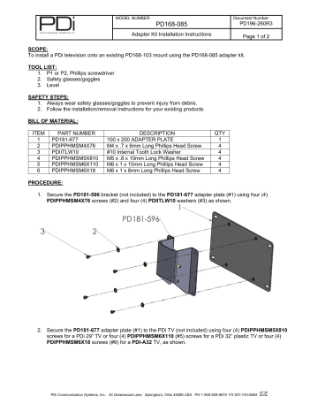 PDi PD168-085 Installation Instructions | Manualzz