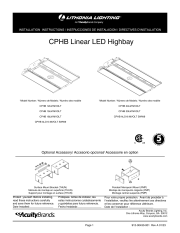 Lithonia Lighting CPHB LED High Bay Guide d'installation | Manualzz