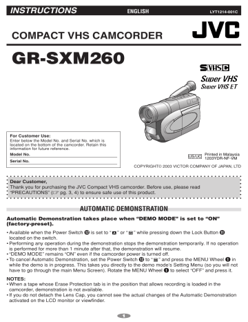 JVC GR-SXM260 VHS-C User Guide Manual Pdf | Manualzz