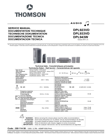 Thomson DPL923VD Cinema Home Theatre System User Guide | Manualzz