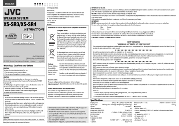 JVC XS-SR3 User Guide Manual | Manualzz