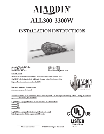 Aladdin Light Lift ALL300 Installation Instructions | Manualzz