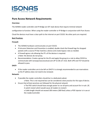 ISONAS ISONAS Pure Access Network Requirements User Guide | Manualzz
