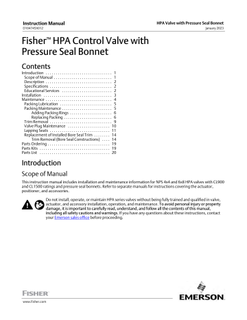 Fisher HPA Control Valve Instruction manual | Manualzz