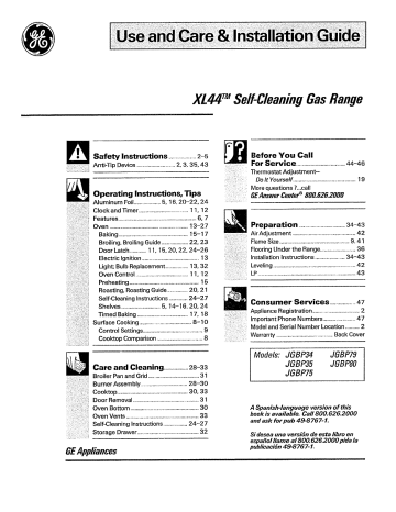 GE JGBP79WEW1WW Gas Range Owner's Manual | Manualzz