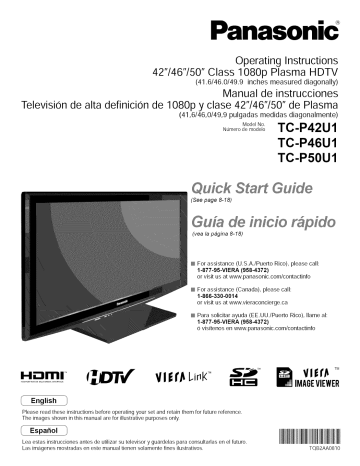 Panasonic TC-P50U1 Plasma Television Owner's Manual | Manualzz