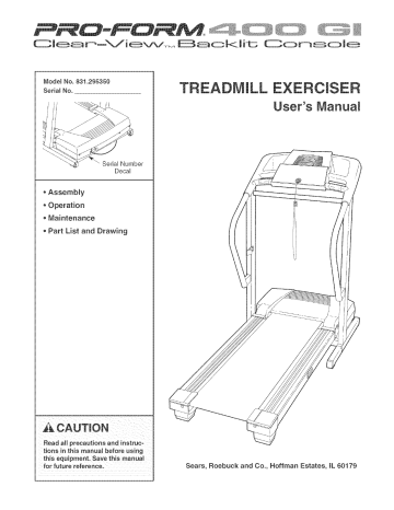 Proform 831295350 Treadmill Owner's Manual | Manualzz