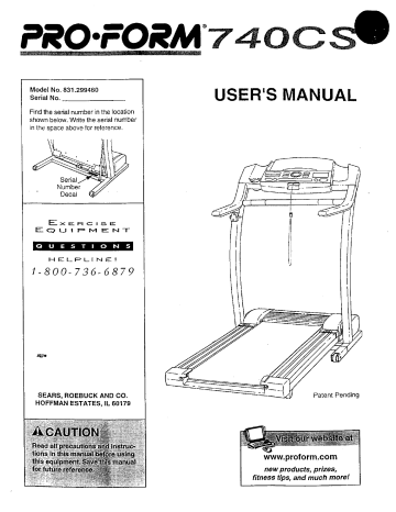 Proform 831299460 ProForm 730CS Treadmill Owner's Manual | Manualzz