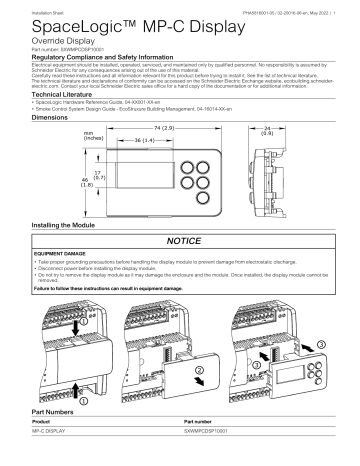 Schneider Electric SpaceLogic™ MP-C Display Instruction Sheet | Manualzz