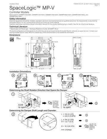 Schneider Electric SpaceLogic™ MP-V Instruction Sheet | Manualzz