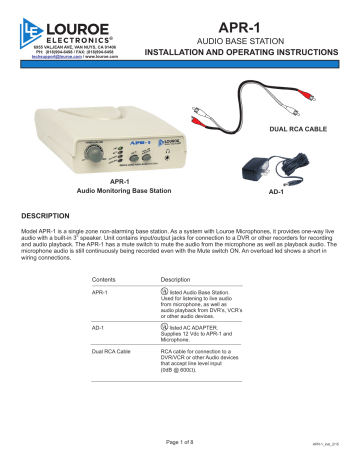 Louroe Electronics APR-1 Instructions | Manualzz