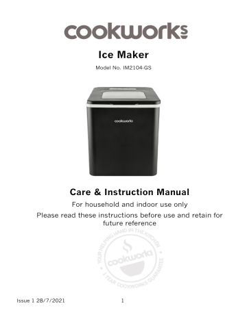 Cookworks IM2104 1.8L Ice Cube Maker Instruction Manual | Manualzz
