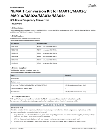 Danfoss iC2-Micro Frequency Converter NEMA1 Cnvrsion Kit for MA01c ...