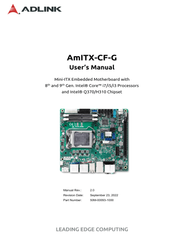 Adlink AmITX-CF-G Mini-ITX Embedded Board Owner's Manual | Manualzz