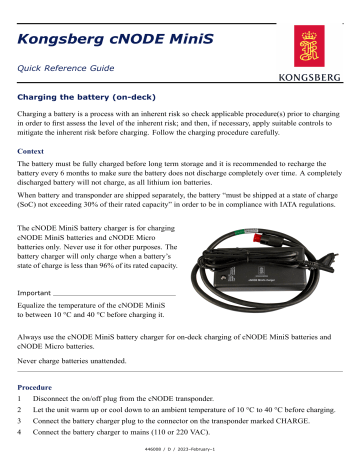 Kongsberg cNODE MiniS Transponder Quick Reference Guide | Manualzz