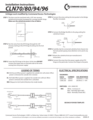 Command Access CLN Electrified Cylindrical Lock Instructions | Manualzz