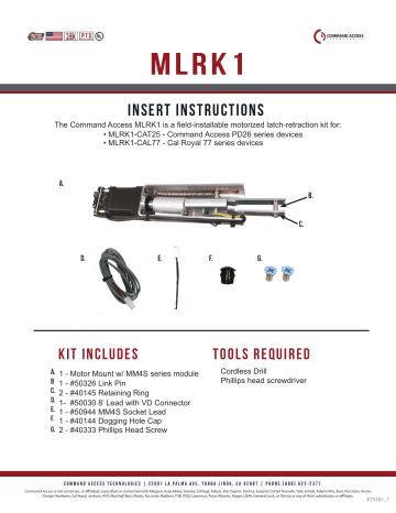 Command Access MLRK1-CAL77 Motorized Latch Retraction Kit Instructions | Manualzz