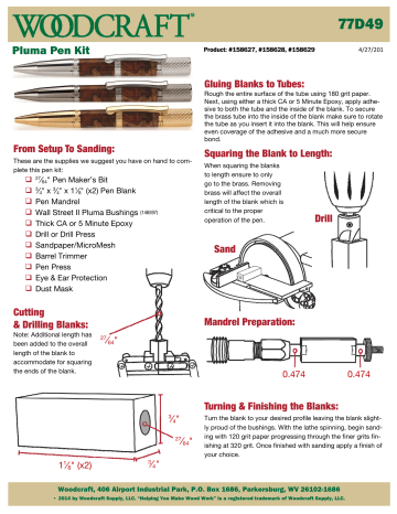 WoodRiver 1306/B-GN Pluma Pen Kit Instructions | Manualzz