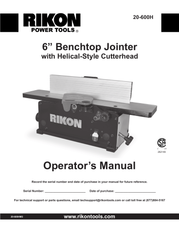 RIKON 20-600H 6" Benchtop Jointer Instructions | Manualzz