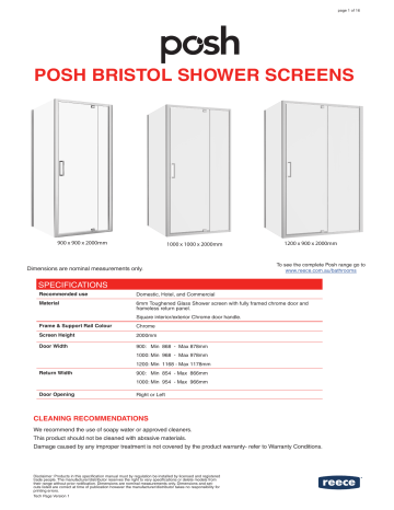Posh 1790360 Bristol Shower Screen 1200mm x 900mm Chrome Technical ...
