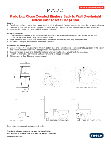 Kado 1805495 Lux Close Coupled Installation Instructions | Manualzz